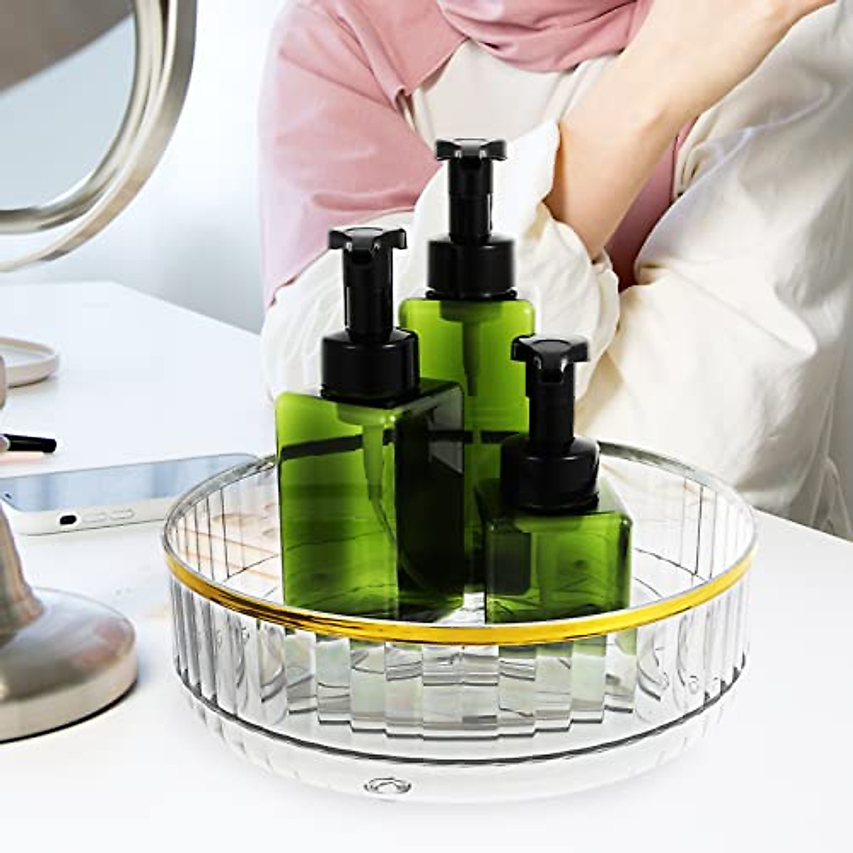 UPKOCH Turntable Organizer Rotating Condiment Rack Kitchen Cabinet Storage Container Cosmetic Makeup Organizers for Pantry Fridge Vanity Bathroom White Shelf Organizer