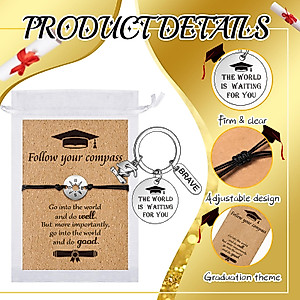 Junkin 20 Pack Graduation Bracelet Gift for Her Him Graduation Keychain Class of 2024 Student Compass Bracelet College School