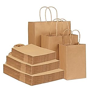 Moretoes 105pcs Brown Paper Bags with Handles Bulk, Gift Bags Assorted Size Kraft Paper Bags Retail Bags for Small Business, Shopping Bags, Party Favor Bags, Merchandise Bags