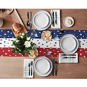 Independence Day Table Runner with Cotton Linen Blend,July 4th Red White Blue Table Top Covers Table Runner Decorations for Indoor Outdoor Party Holiday Wedding Dining Table-13 x 70inch Long