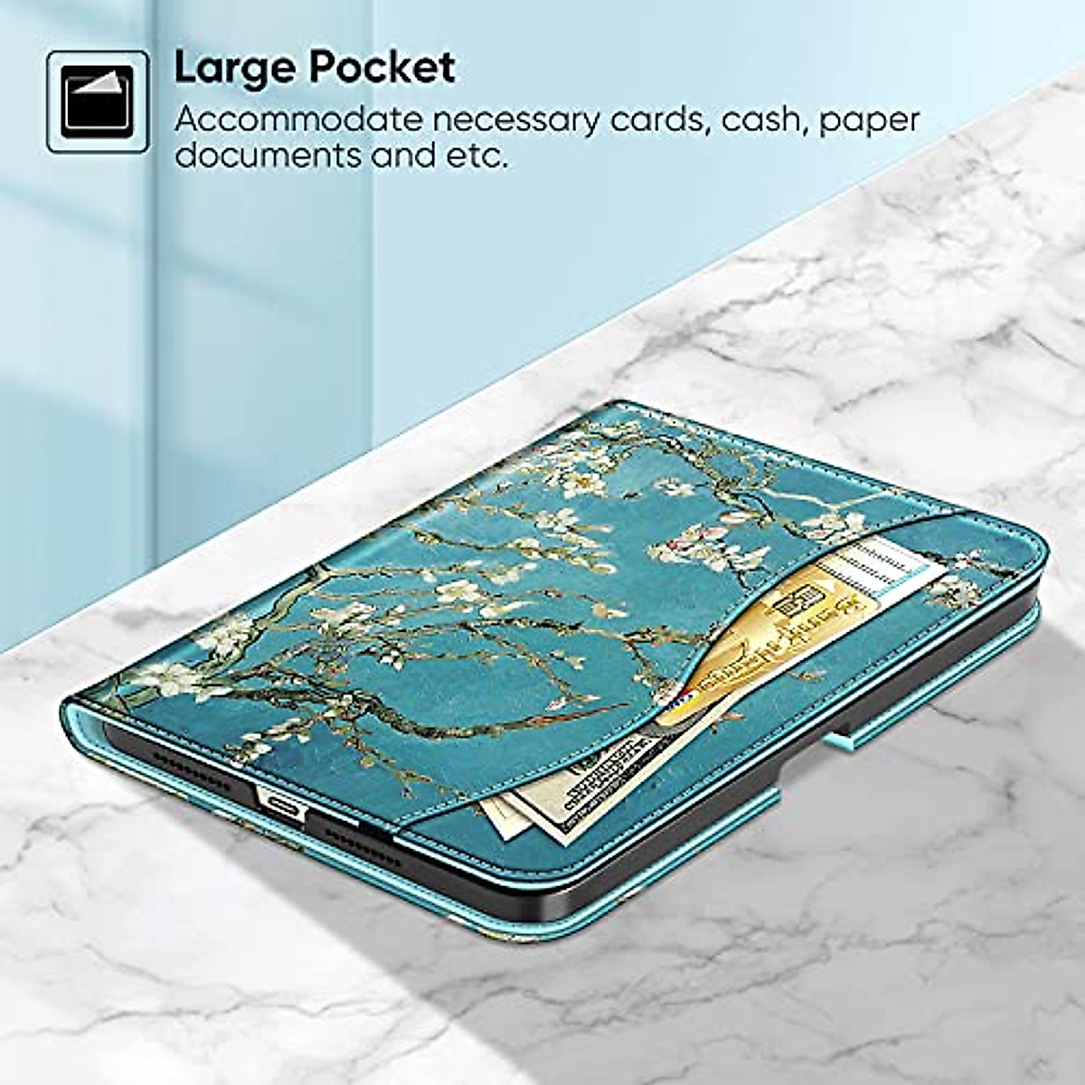 Fintie Folio Case for iPad Mini 6 2021, Multi-Angle Smart Stand Cover w/Pencil Holder & Pocket, Auto Sleep/Wake for iPad Mini 6th Generation 8.3 Inch, Blossom