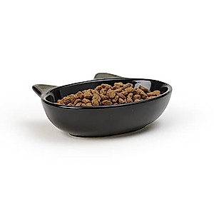 PetRageous 10011 Oval Frisky Kitty Stoneware Cat Bowl 5.5-Inch Wide and 1.5-Inch Tall Saucer with 5.3-Ounce Capacity and Dishwasher Safe is Great for Cats, Black