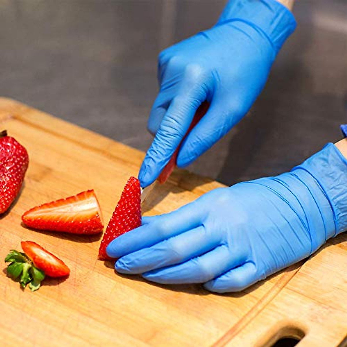 Large Disposable Vinyl Exam Gloves, 4 Mil-Thick -Latex Free Powder Free, Food Safe, Cleaning Gloves-Blue, 100 count