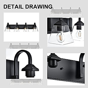 TULUCE Bathroom Vanity Light Fixtures Over Mirror,Modern 4 Lights Bath Vanity Lighting Matte Black Indoor Wall Light Fixture with Clear Glass Shade for Bathroom Cabinets Dressing Table