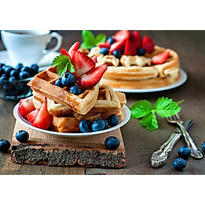 Moss & Stone Red Belgian Waffle Maker, Electric Waffle Machine, Flips & Non-Stick Grids, Temperature Control, Round Waffle