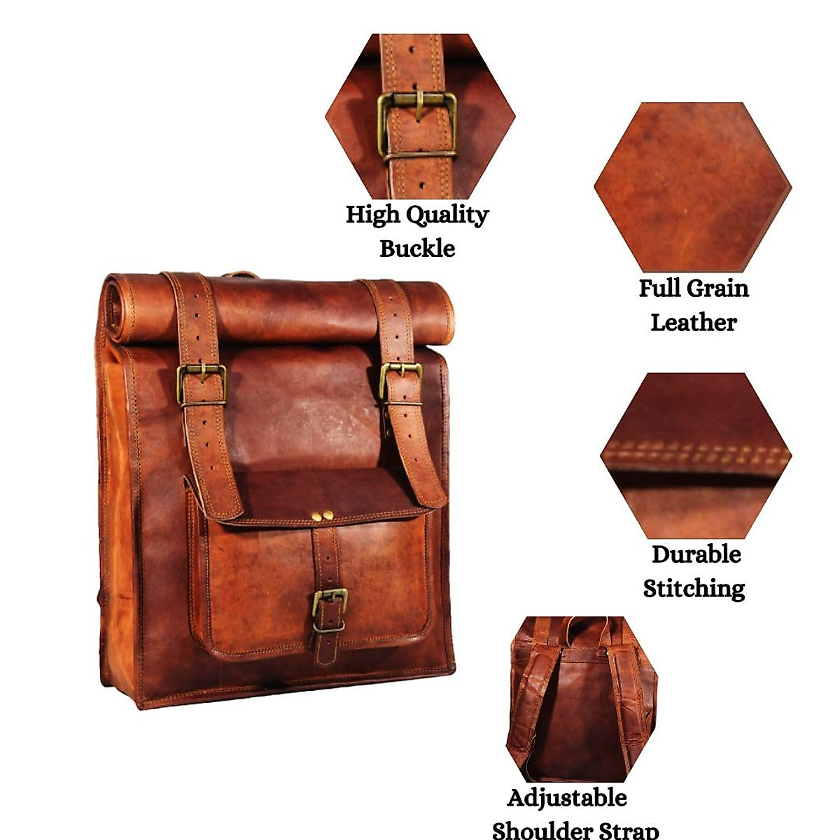 URBAN DEZIRE Men's Leather Vintage Roll On Laptop Backpack Rucksack knapsack college bag