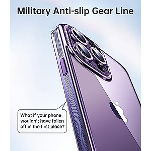 JAZZCAMEL for iPhone 14 Pro Max Case with Onepiece Glitter Camera Protector,Military Anti-Slip Gear Line, Military Drop Protection, Slim Luxury for Women Girls Men Clear Phone Case 6.7'' - Purple