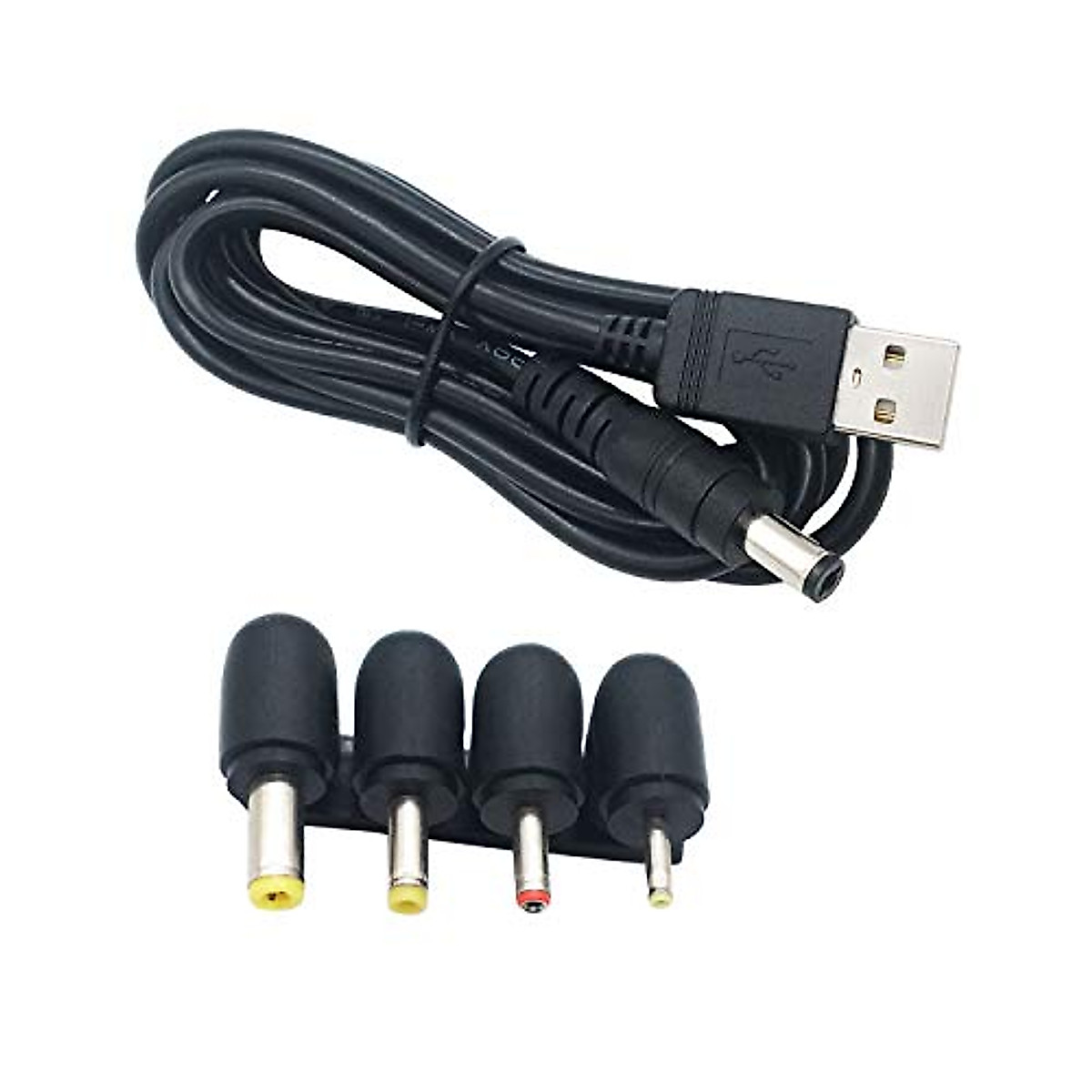 XINYUWIN USB Type-A Male to 5.5mm x 2.1mm Barrel 5V DC Power Cable with 4 Connectors Compatible with Laptop, Notebook, HUB Splitter, Router, LED Lights, USB Speaker