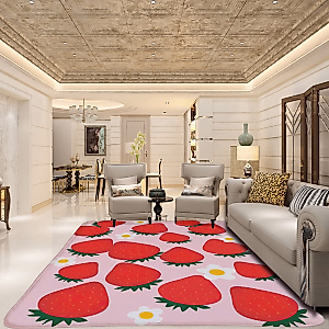 ROZERA Strawberry Rug Cute Strawberry Decor Kawaii Floor mat Non Slip Absorbent Washable Shaggy Aesthetic Area Rug for Bathroom Bedroom Living Room Kitchen Door Mats for Girls 19.7x31.5 in
