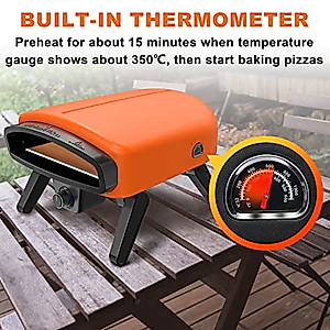 Maharlika Gas Pizza Oven Outdoor 14" Pizza Oven with Built-In Thermometer, Portable Propane Pizza Oven Stainless Steel with Pizza Peel, Stone, Griddle, Recipe & Carrying Bag for Outdoor Kitchen-Orange