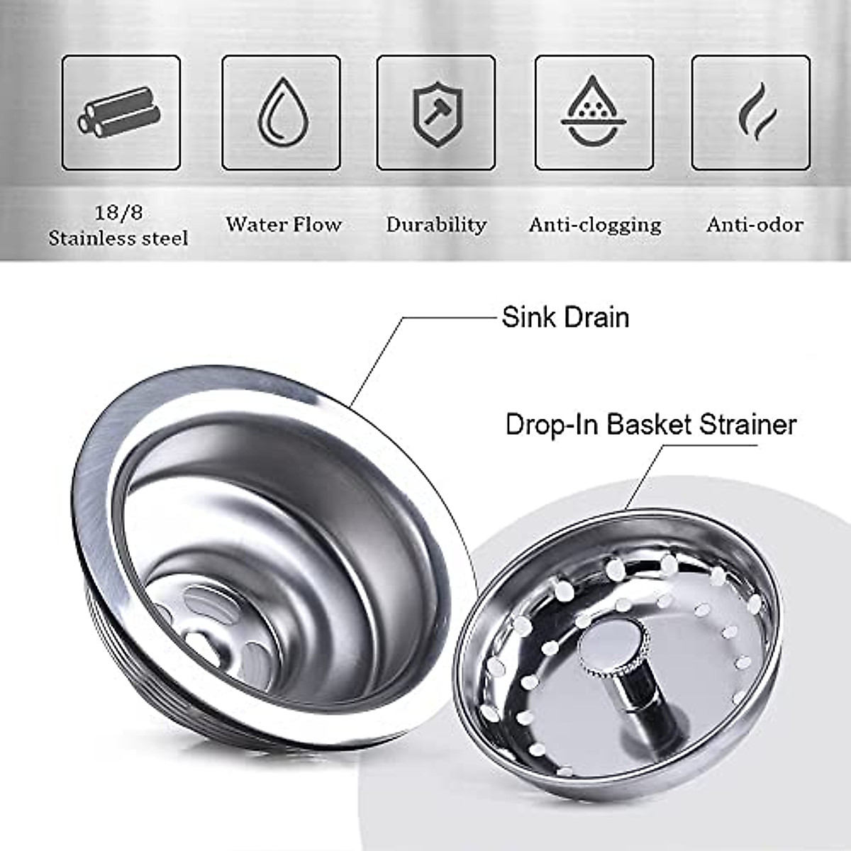 VARNAHOME Standard 3-1/2 Kitchen Sink Stainless Steel Drain Assembly With Strainer Basket Stopper/CSA Approved