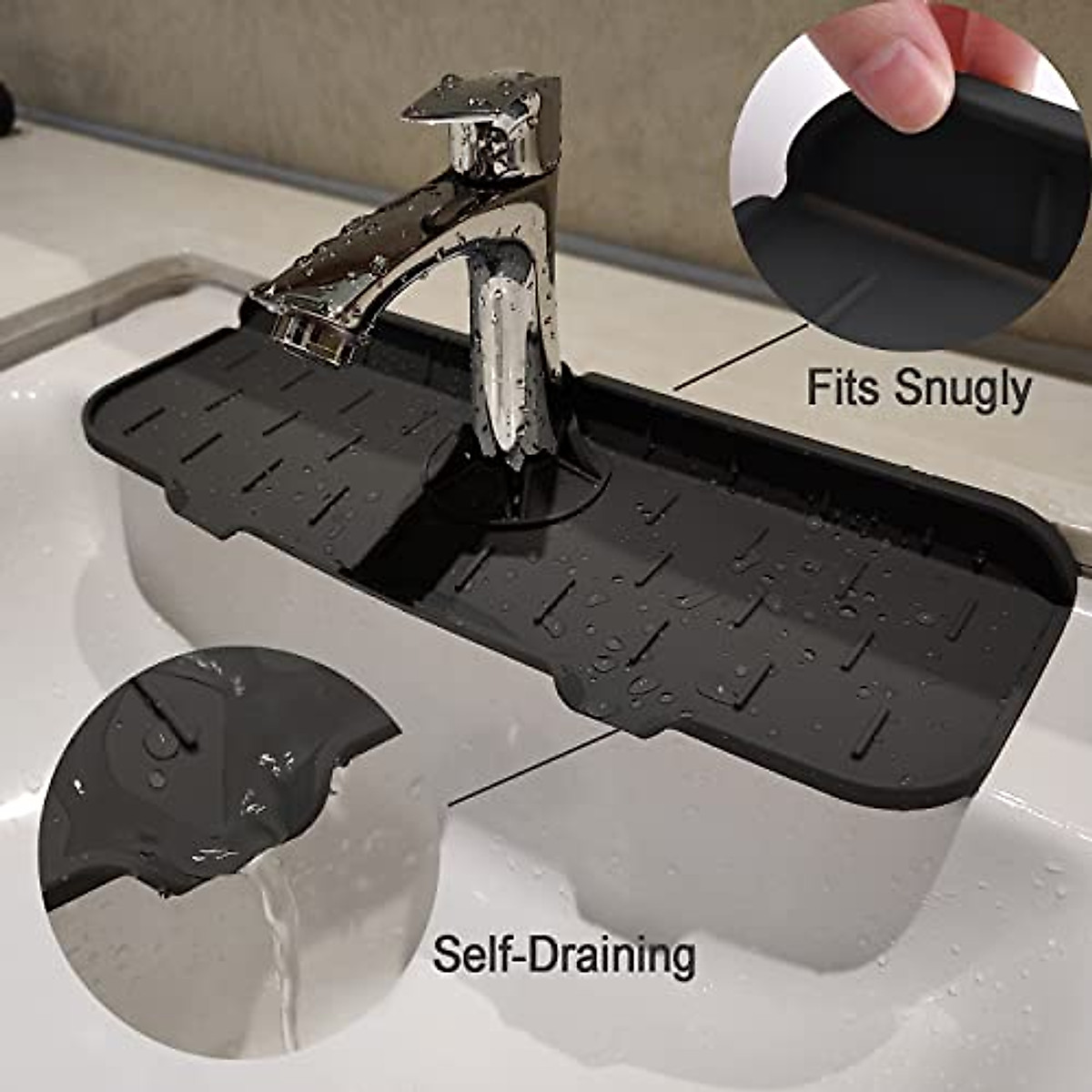 Kitchen Sink Splash Guard, Silicone Faucet Mat Sink Water Splash Guard, Faucet Splash Catcher, Silicone Deflector Under The Faucet, Keep Kitchen, Bathroom Sinks Dry (Black)