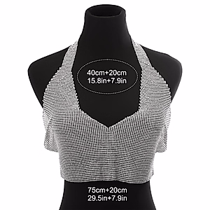 Ludress Rhinestone Body Chain Silver Chest Chain Party Body Jewelry Sparkly Halter Bra Chain Club Belly Accessories for Women and Girls