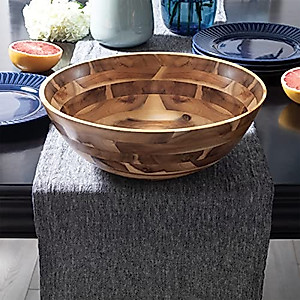 Lipper International Acacia Footed Round Flared Serving Bowl for Fruits or Salads, Large, 13.75" Diameter x 5" Height, Single Bowl