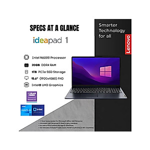 Lenovo 2022 IdeaPad 1 15.6" FHD Laptop, Intel Pentium Silver N6000 Processor, 20GB RAM, 1TB PCIe SSD, 720P HD Webcam, Dolby Audio, Blue, Win 11, 32GB Hotface USB Card (Renewed)