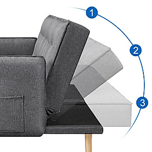 Yaheetech 78” Convertible Sofa Bed with USB Ports Sleeper Couch Futon Daybed Sofa for Living Room Adjustable Loveseat Linen Fabric, Dark Gray