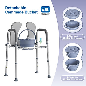 Eillion Raised Toilet Seat with Handles for Elderly Toilet Seat Risers for Seniors, Bedside Toilet Chairs for Seniors with Arms, Adjustable Height Handicap Toilet Seat with Handles over Toilet, 400lbs