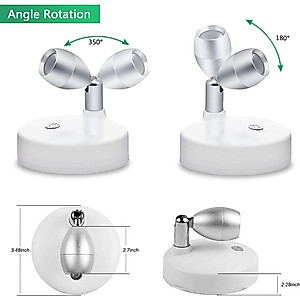 KINDEEP RGB Wireless LED Spotlight, Battery Operated Accent Lights, Indoor Mini Puck Light, Dimmable Uplight with Remote, 4000K Warm White, Stick on Wall Light with Rotatable Head, Silver, 2 Pack