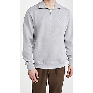 Lacoste Men's Long Sleeve 1/4 Zip Cotton Sweatshirt, Silver Chine, XL