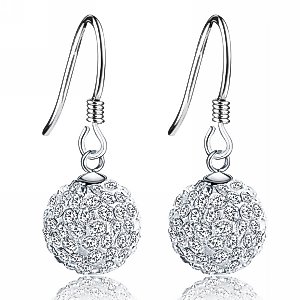 Merdia S925 Sterling Silver Simulated Crystal Ball White Ball Shaped Hook Earrings