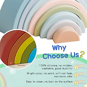 Macabaka Silicone Rainbow Stacker Nesting Puzzle Building Blocks Stacking Toys, Boho Baby Toys, 10 Pcs Educational Toys Learning Montessori Toys for Toddlers Kids, BPA-Free, Rainbow Series