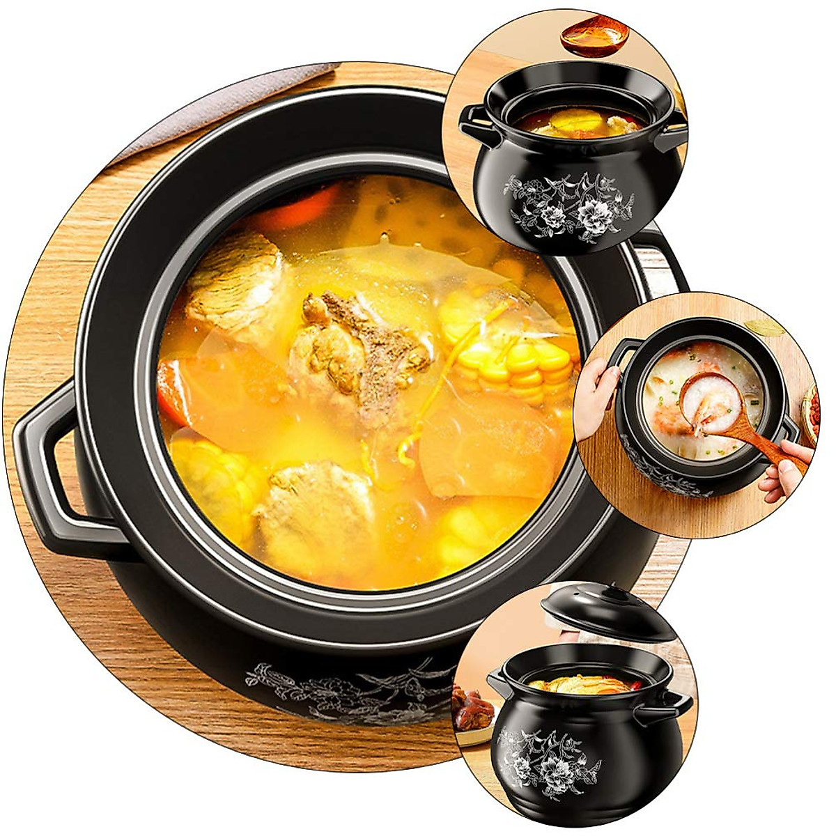 DOITOOL 2L Ceramic Stew Pot Ceramic Hot Pot Soup Stew Pot Cooking Clay Pot Stew Pan Earthen Pot Chinese Japanese Stew Pot Kitchen Cookware with Lid Assorted Color