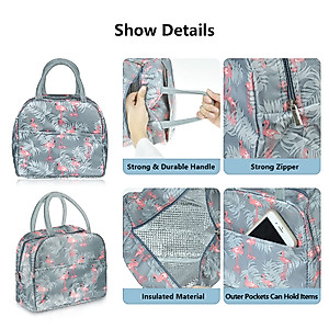 LAVAED Insulated Lunch Bag for Women, Waterproof Leakproof Lunch Tote Bag Cooler Lunch Tote Box Meal Storage Bag, for Office,Work,Beach,Travel（Flamingo）