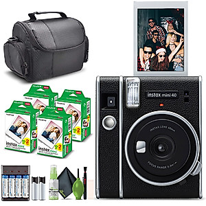 Fujifilm Instax Mini 40 Instant Camera Black Bundle with Fuji Instax Mini Film 80 Sheets + 4 Rechargeable Batteries and More Perfect Camera for Wedding, Kids, Birthday Or Any Occasion