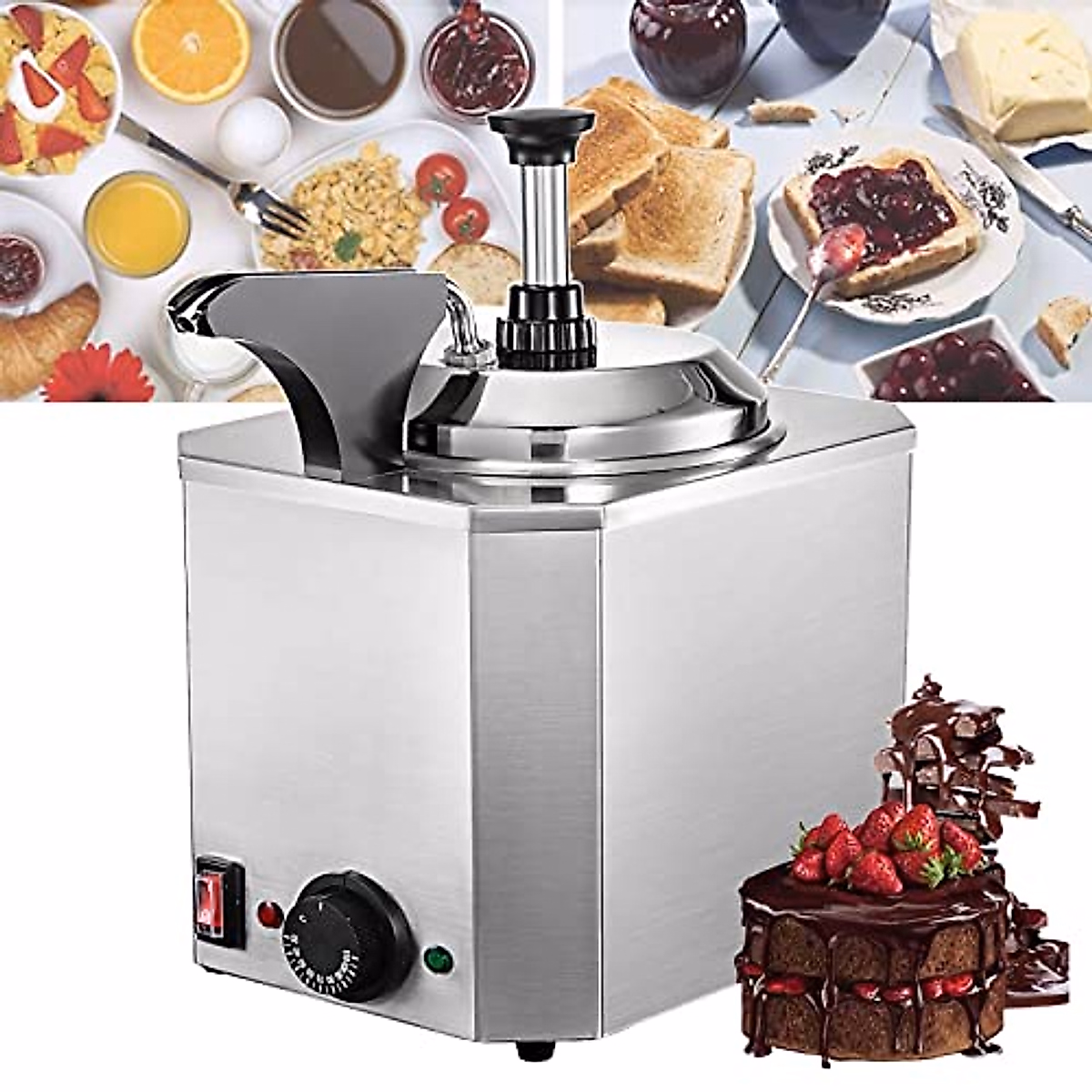 Commercial Chocolate Jam Warmer, 30-110℃ Sauce Pump Dispenser, Stainless Steel Food Warmer Chocolate Heated Pump for Hot Fudge Caramel Butter Cheese