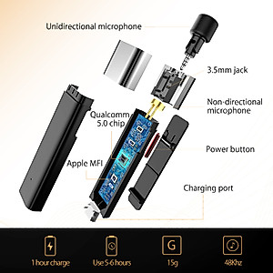 SabineTek Official SmartMike+ Ultra-Compact Wireless Bluetooth Microphone TWS Noise Reduction Lavalier Mic-2 Pack, Transmitter &Receiver Mode (TR) (Black)