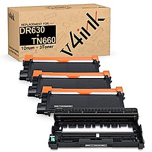 v4ink Compatible DR630 TN660 Set Replacement for Brother DR630 Drum TN660 Toner (1D+ 3T) for Brother HL-L2300D L2320D L2360DW L2380DW MFC L2700DW L2720DW L2740DW Tray_Toners_Cartridges_Printer