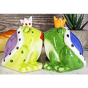 Set Of 1 Frog Prince And Princess Kissing Ceramic Magnetic Salt And Pepper Shakers