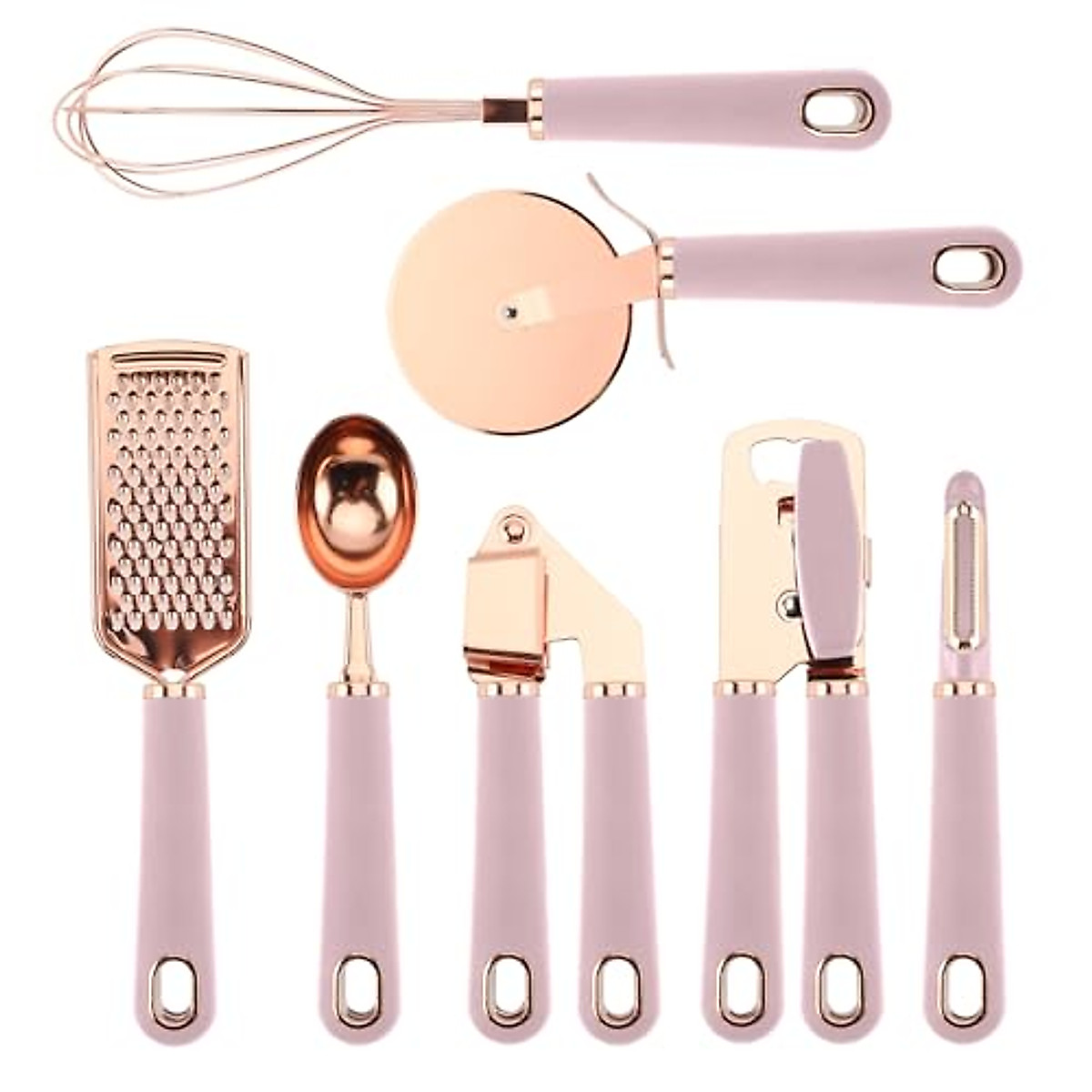COOK With COLOR 7 Pc Kitchen Gadget Set Copper Coated Stainless Steel Utensils with Soft Touch Pink Handles