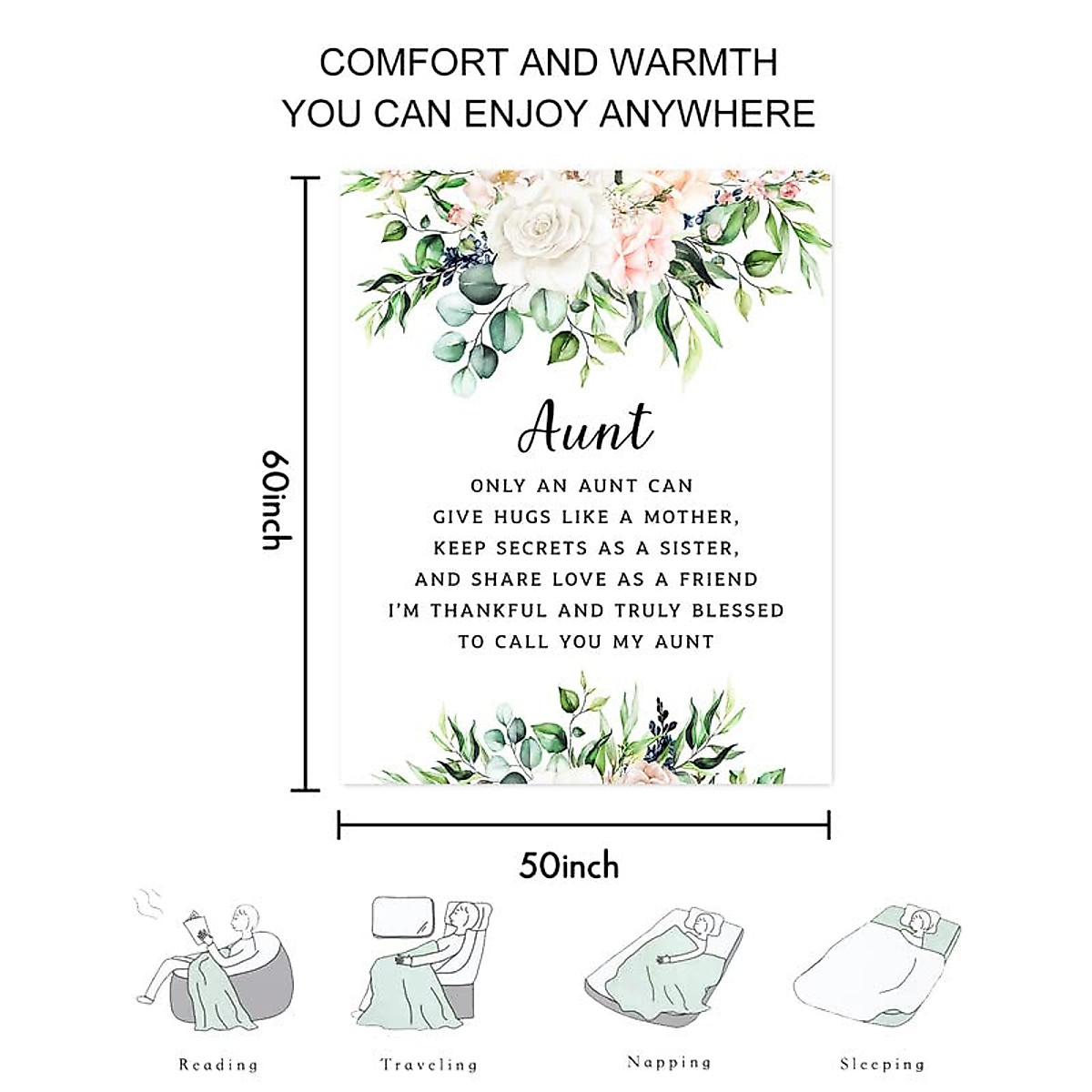 Aunt Gifts from Niece Nephew, Best Aunt Ever Gifts for Aunts from Niece Aunt Flannel Blanket for Auntie Birthday Gifts from Niece Christmas for Aunt Soft Throw Blanket 60"*50"