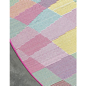 Unique Loom Estrella Collection Geometric, Abstract, Colorful, Modern, Eclectic Area Rug, 8 ft x 8 ft, Multi/Pink