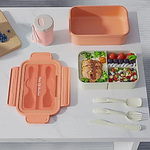 ZMYGOLON Bento Lunch Box for Kids, Lunch Bento Box Container Leak-proof for Kids Adults Teens School, Lunch Containers with 3 Compartments and Cup,Lunch Bag,Spoon,Fork (Pink)