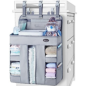 HHZ XL Hanging Diaper Caddy Organizer –Sturdy and Durable Baby Organizer – Diaper Stacker for Changing Table, Crib, Playard or Wall & Nursery Organization – Newborn Baby Essentials (Grey New)