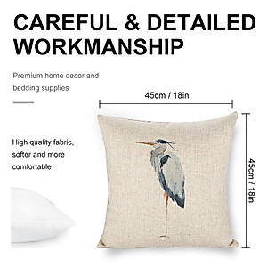 Icotoibabie Linen Throw Pillow covers Blue Heron 18x18 Double Sided Decorative Pillows Cushion Cover for Couch Sofa Outdoor