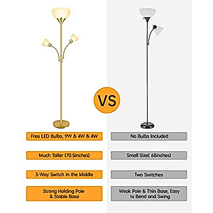 Gold Floor Lamps for Living Room, Bright Standing Lamp, 70.5" Tall Pole Lamp with 3 Lights, Modern Torchiere Tree Floor Lamp, Rotate Switch, 2700K LED Beads, 50,000hrs Lifespan,Corner Lamp for Bedroom