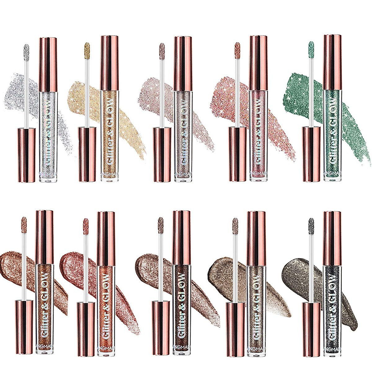 10 Colors Dazzling Glitter Liquid Eyeshadow Metallic Shiny Shimmer Long Lasting Waterproof Highly Pigmented Glow Eye Shadow Kit Sparkle Diamond Pearlescent Eye Makeup Cosmetic