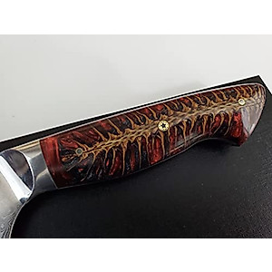 Custom VG10 Damascus chef knife Hybrid Santoku 9" White Silver cast pine cone handle, kitchen knife w/ 67 layer SS Damascus (Red silver)