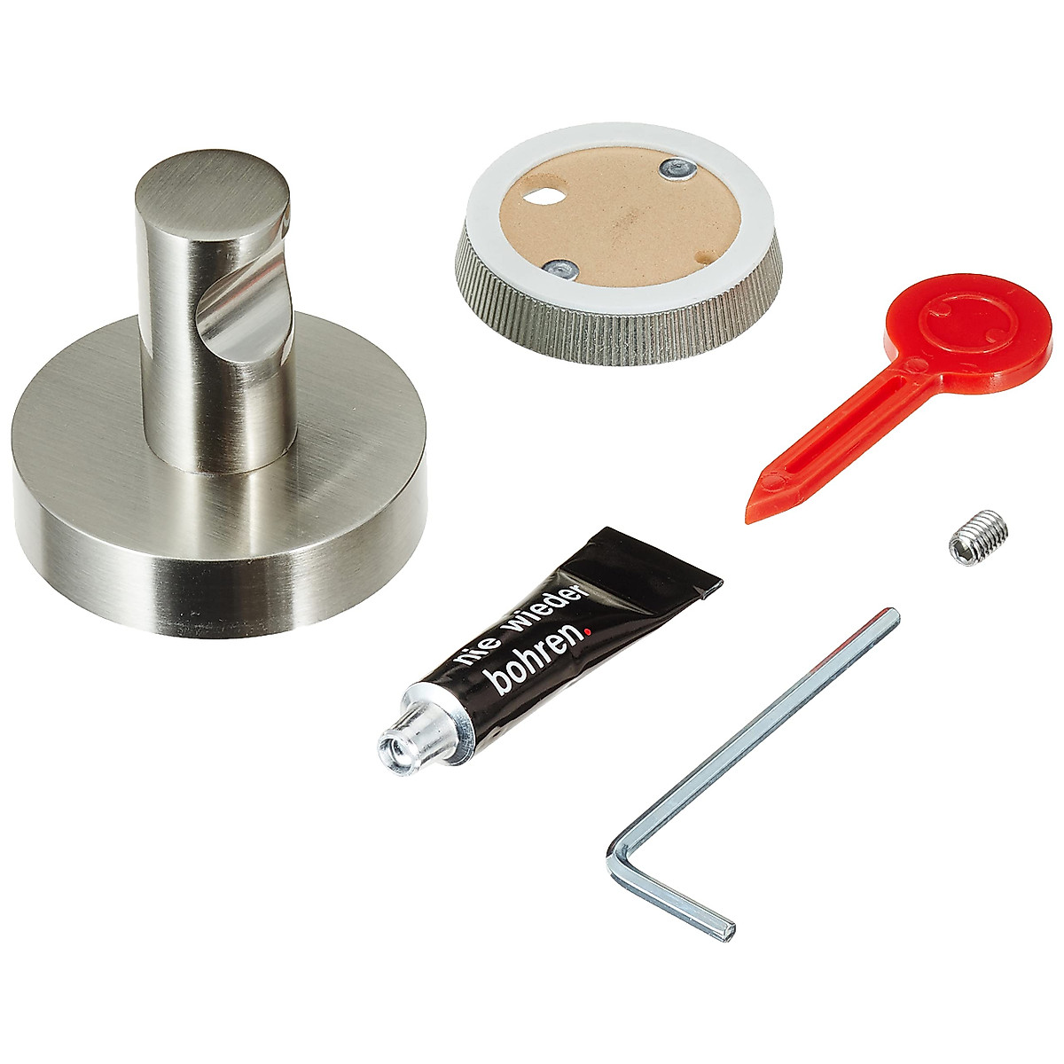 tesa Powerbutton Premium Self-Adhesive Hook - Round Matt-Chrome-Plated Metal Hook - Bathroom Towel Holder - Max Load 8 Kg