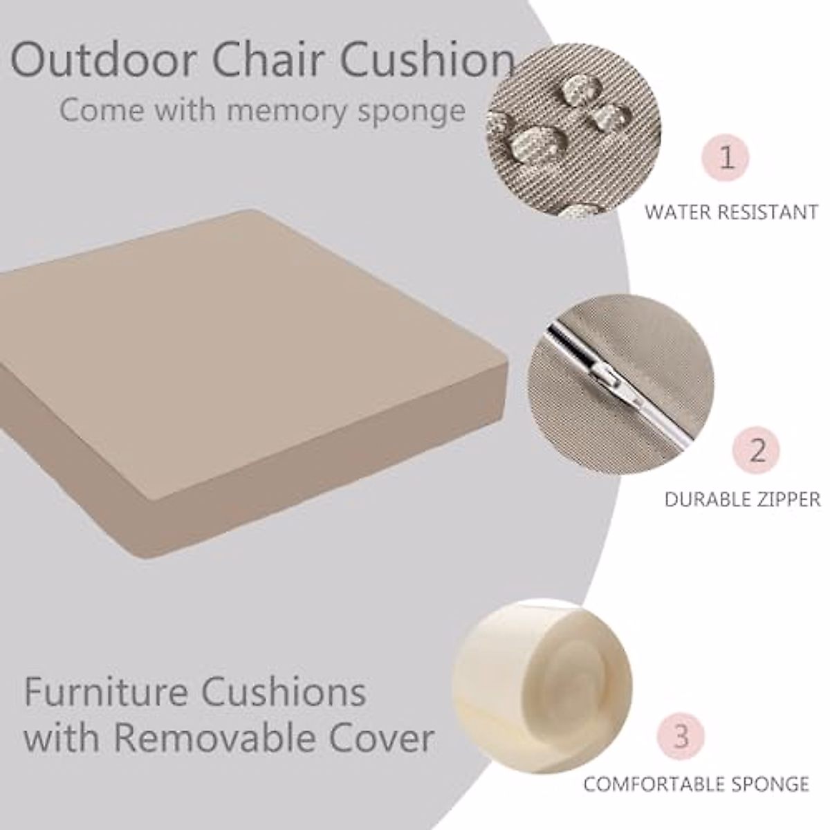 Sqodok Patio Chair Cushions 19 x 19 inch Waterproof Outdoor Cushions Fade Resistant Seat Cushions for Patio Furniture Patio Cushions Set of 2 for Garden Sofa Couch Chair, Tan