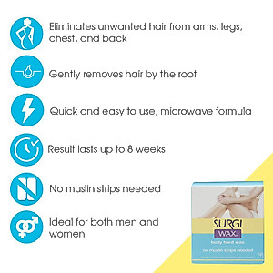 Surgi-wax Microwave Hair Removal Hard Wax for Body, 4 oz