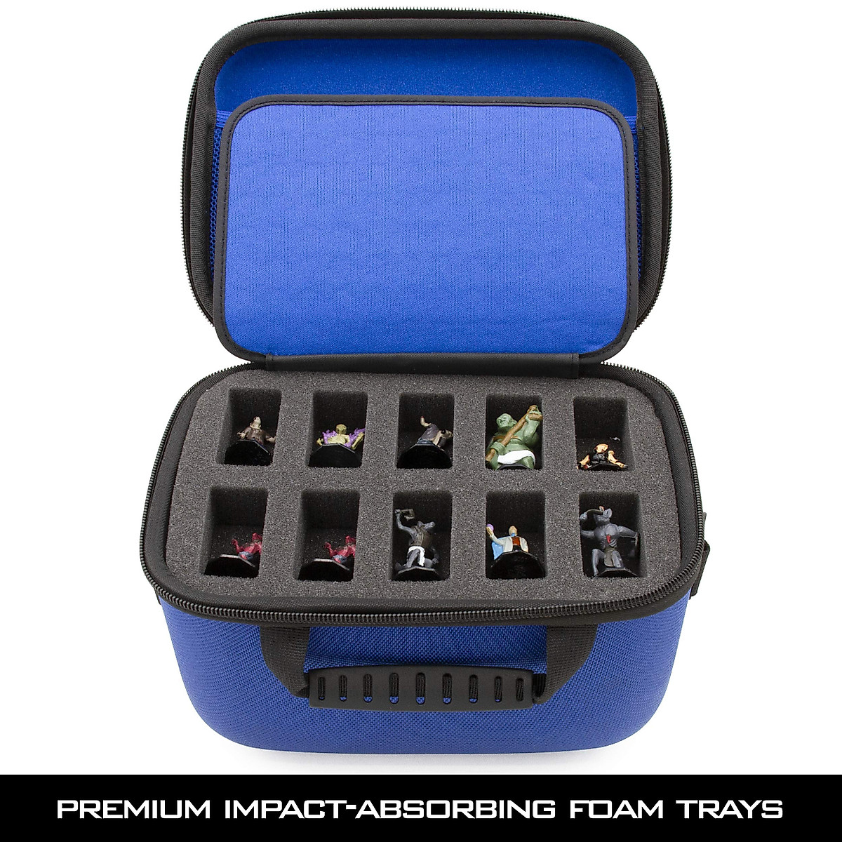 CASEMATIX Miniature Storage Hard Shell Figure Case - 30 Slot Figurine Minature Carrying Case with Adjustable Strap and Accessory Storage Compatible with Warhammer 40k, DnD and More!