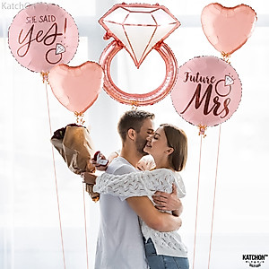 KatchOn, Diamond Ring Foil Balloon Set - Pack of 5 | Future Mrs Balloons | She Said Yes Decorations | Bridal Shower Balloons for Bachelorette Party Decorations, Rose Gold Bridal Shower Decorations