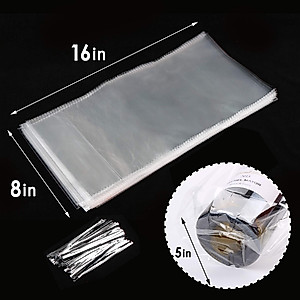 100 pieces Clear Wine Bottle Gift Bags Cellophane Bags with 200 pieces Twist Ties for Gift, Presents, Wine Bottles, Bridal/Baby Showers(8" x 16" + 5")