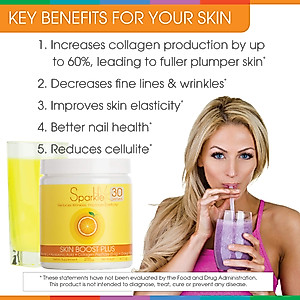 Sparkle Skin Boost Plus Verisol Collagen Peptides Protein Powder Vitamin C Orange Plus Supplement Drink, 8.1 oz