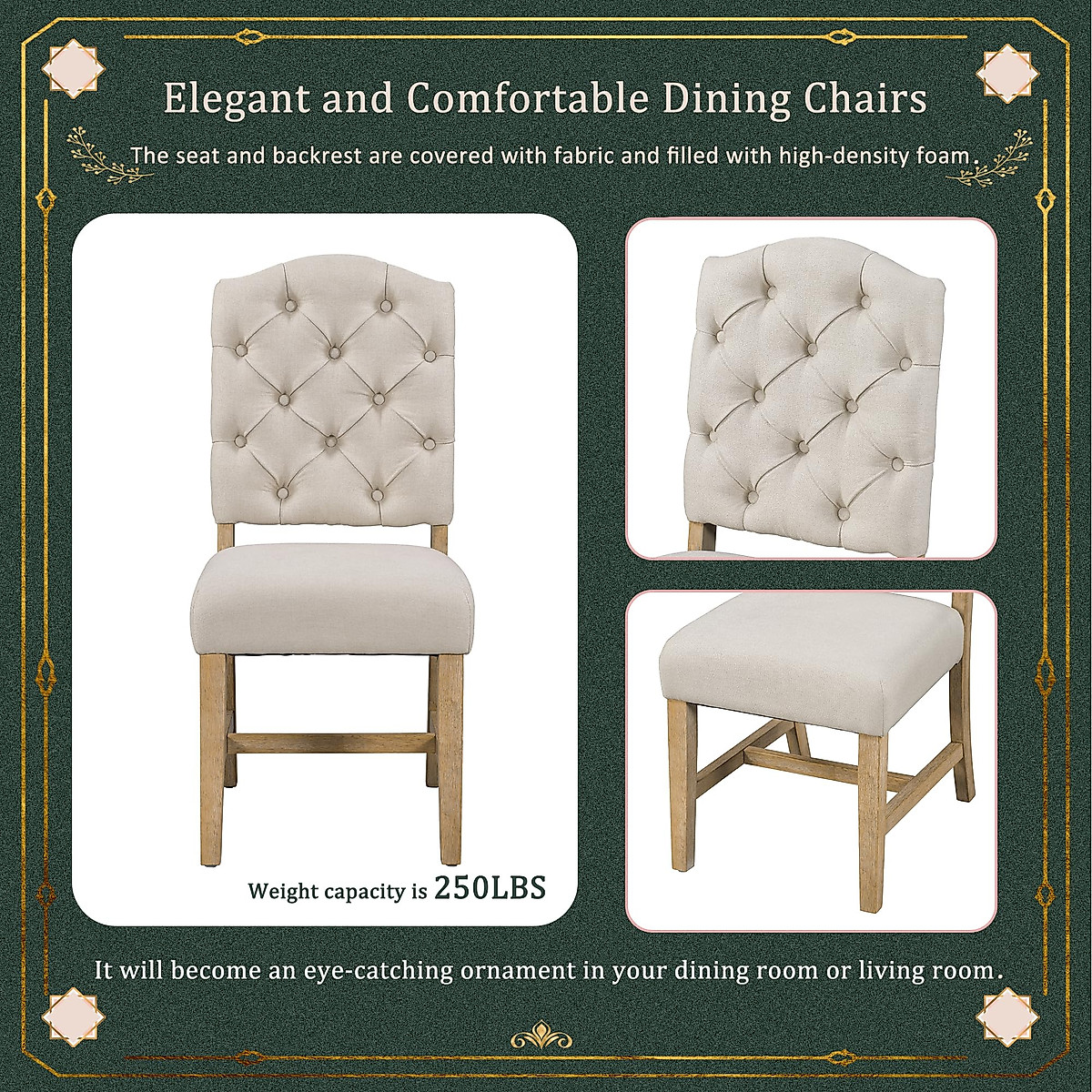 P PURLOVE 5 Pieces Round Dining Table Set for 4, Wood Extendable Table and 4 Upholstered Chairs for Dining Room and Living Room, Farmhouse Dining Set (Natural Wood Wash)