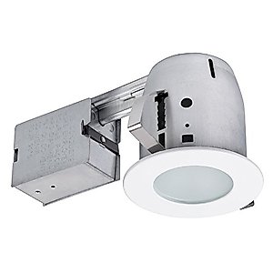 Globe Electric 90663, 4" Flush Round Trim Recessed Lighting Kit Tempered Frosted Glass, White, 3.88" Hole Size
